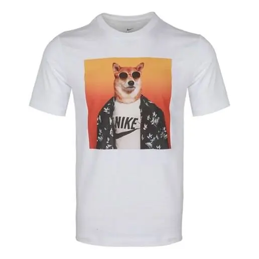 Nike Shiba Inu Printing Round Collar Sports Male - White