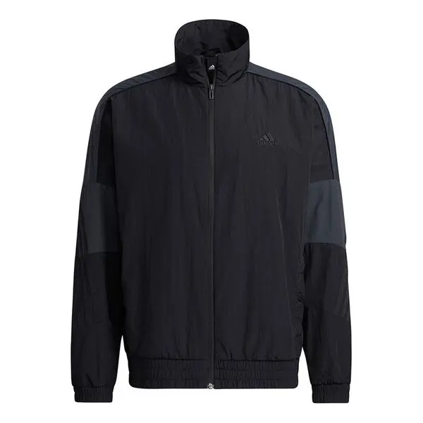 Adidas Logo Alphabet Stand Collar Zip-up Jacket - Black