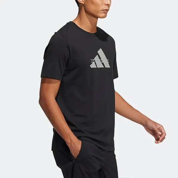 Adidas Alphabet Logo Printing Sports Short Sleeve Black