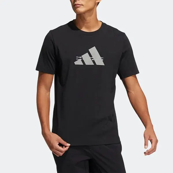 Adidas Alphabet Logo Printing Sports Short Sleeve Black