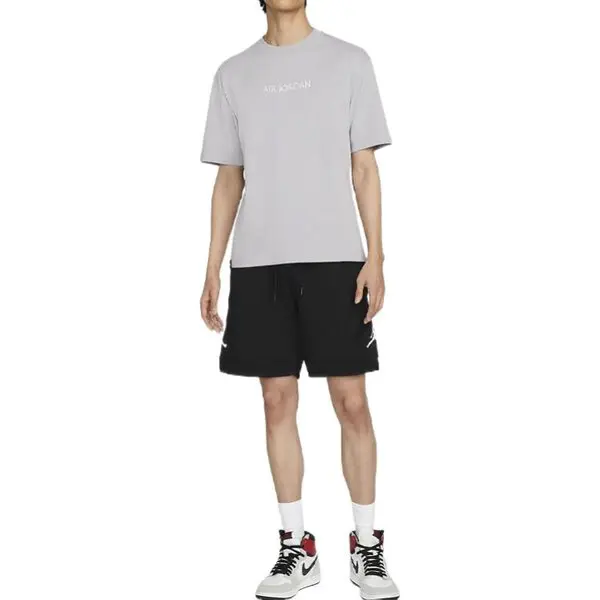 JORDAN Casual Solid Color Printing Round Neck Pullover Short Sleeve Light Iron Grey T-shirt