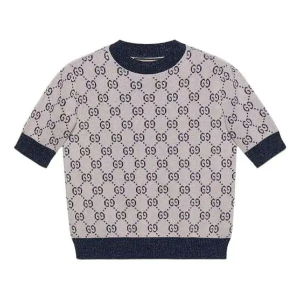 Gucci Gg Lam Jacquard Knit Top - Ivory/blue