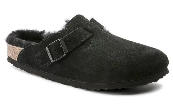 BIRKENSTOCK Boston Shearling Suede Clogs - Black