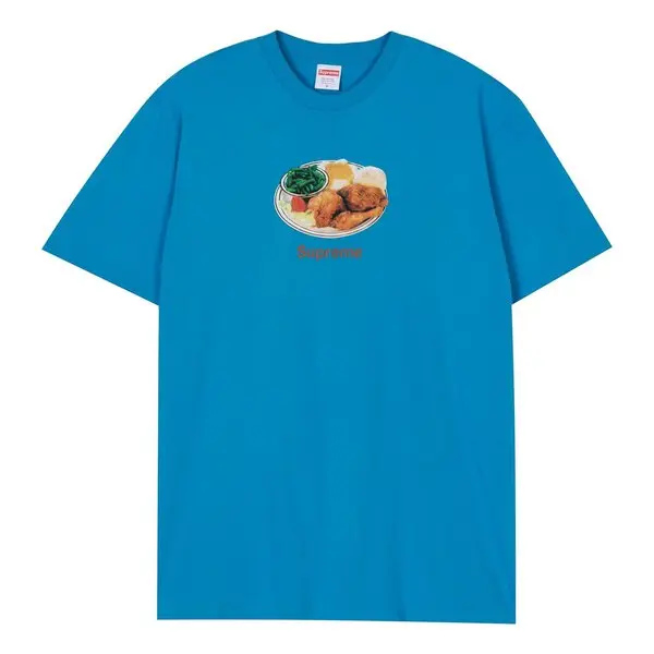 Supreme Ss18 Chicken Dinner Tee Cyan Printing Short Sleeve - Blue