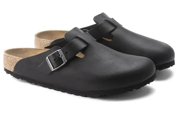 BIRKENSTOCK Boston Grip Natural Leather Clogs - Black