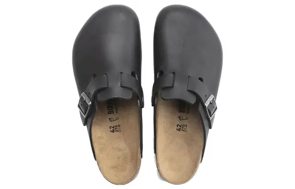 BIRKENSTOCK Boston Grip Natural Leather Clogs - Black