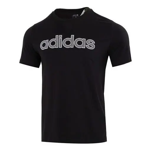 Adidas Neo Athleisure Casual Sports Breathable Alphabet Logo Solid Color Round Neck Short Sleeve Black - Multi-color