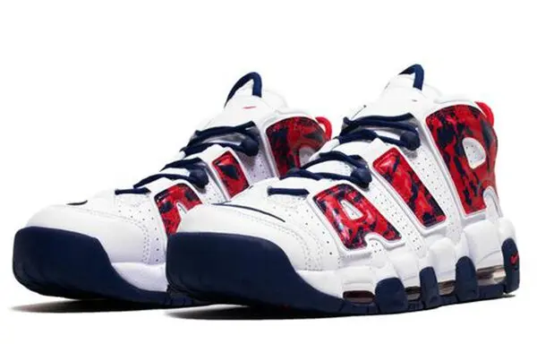 Nike More Uptempo "red Navy Camo - White/blue/red