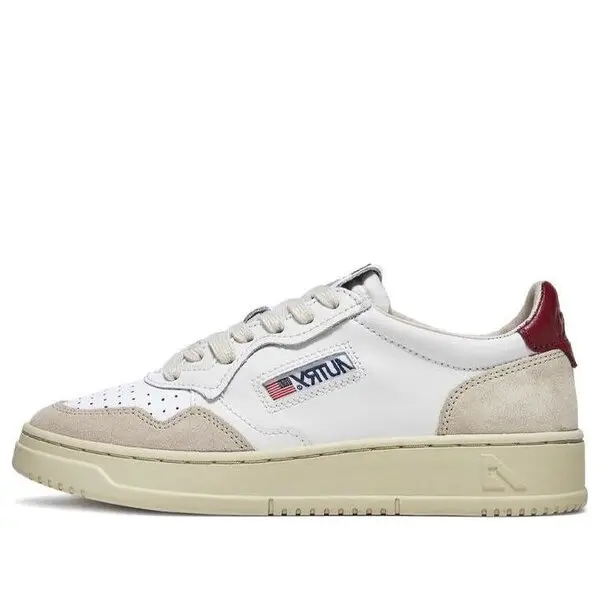AUTRY Medalist Low Leather And Suede Sneakers - White/beige/red