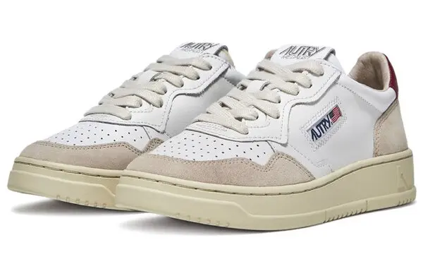 AUTRY Medalist Low Leather And Suede Sneakers - White/beige/red