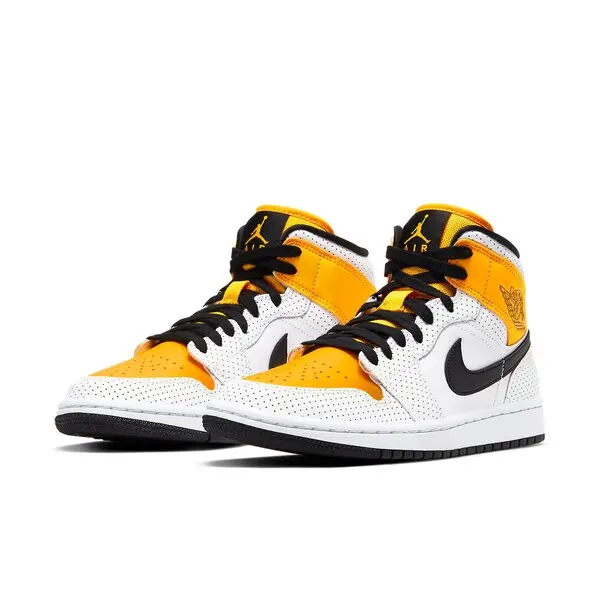 JORDAN 1 Mid Perforated Sneakers - White/black/university Gold