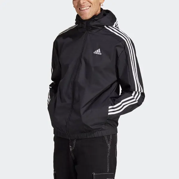 Adidas Essentials 3-stripes Woven Windbreaker Jacket - Black