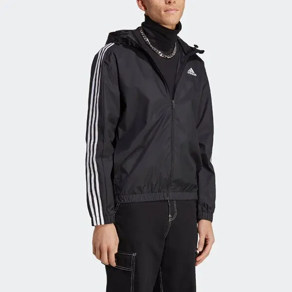 Adidas Essentials 3-stripes Woven Windbreaker Jacket - Black