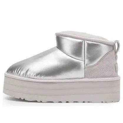 UGG Ultra Mini Platform High Shine Boots - Silver