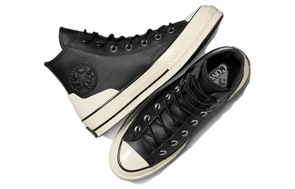 CONVERSE Chuck 70 Leather Hi Sneakers - Black/beige
