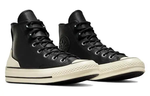 CONVERSE Chuck 70 Leather Hi Sneakers - Black/beige