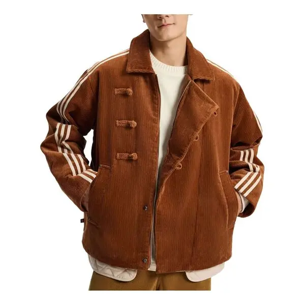 Adidas Corduroy Jacket With Three-stripe Detail - Brown