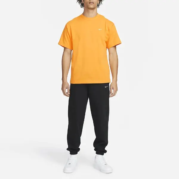 Nike Solo Swoosh Small Label Logo Solid Color Sports Round Neck Short Sleeve Gold T-shirt - Orange