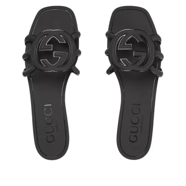 Gucci Interlocking G Rubber Slides - Black