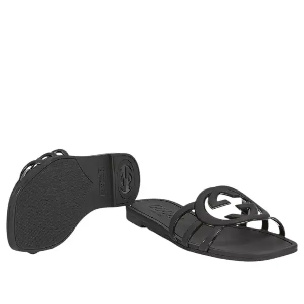 Gucci Interlocking G Rubber Slides - Black