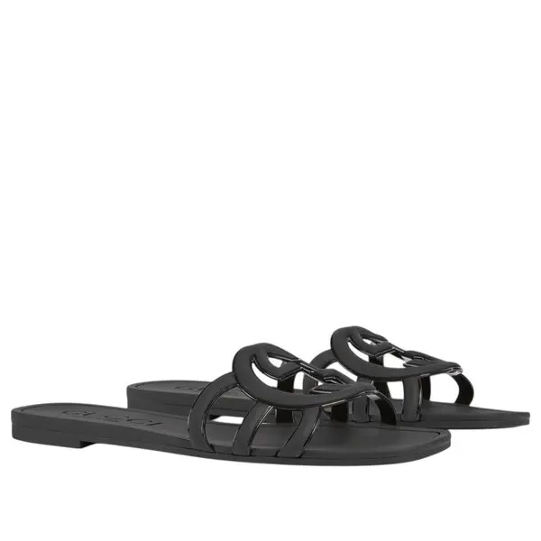 Gucci Interlocking G Rubber Slides - Black