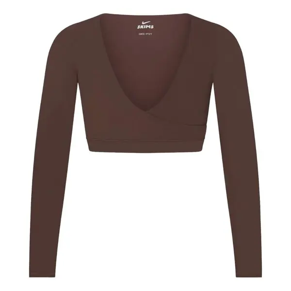 Nike X Skims Matte Wrap Long Sleeve Cropped Top - Dark Sepia