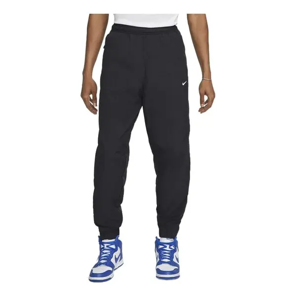 Nike Solid Color Logo Printing Elastic Waistband Bundle Feet Sports Pants/trousers/joggers Autumn Black - Default Color