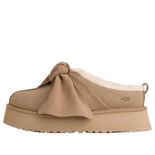 UGG Platform Slip-on Slipper With Bow Detailing - Sand