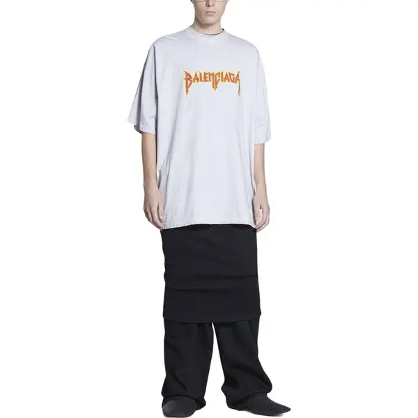 Balenciaga Metallica Short Sleeve T-shirt Oversized Fit 'white Orange - White/orange