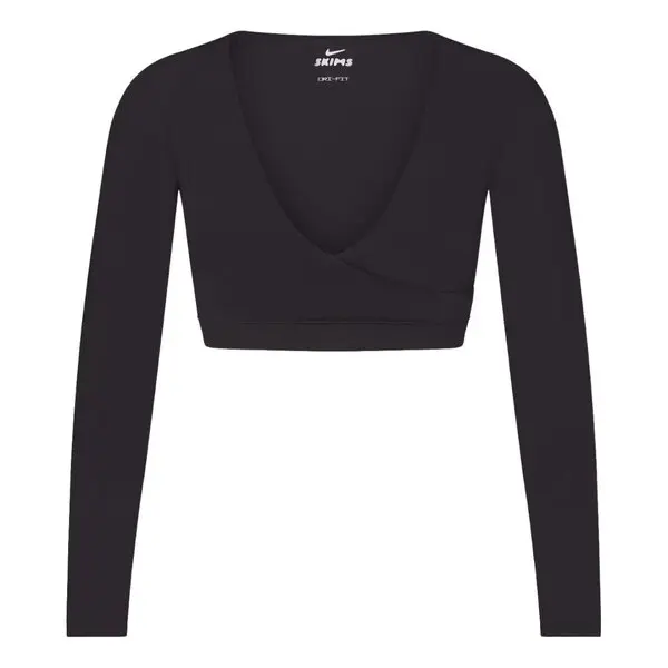 Nike X Skims Matte Wrap Long Sleeve Cropped Top - Obsidian