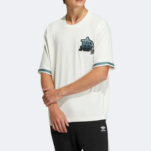 Adidas Alphabet Printing Round Neck Pullover Short Sleeve White