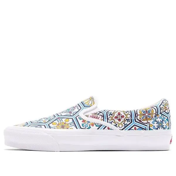 VANS Kith X Classic Slip-on "blue Moroccan Pattern" Sneakers - White/blue