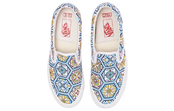 VANS Kith X Classic Slip-on "blue Moroccan Pattern" Sneakers - White/blue