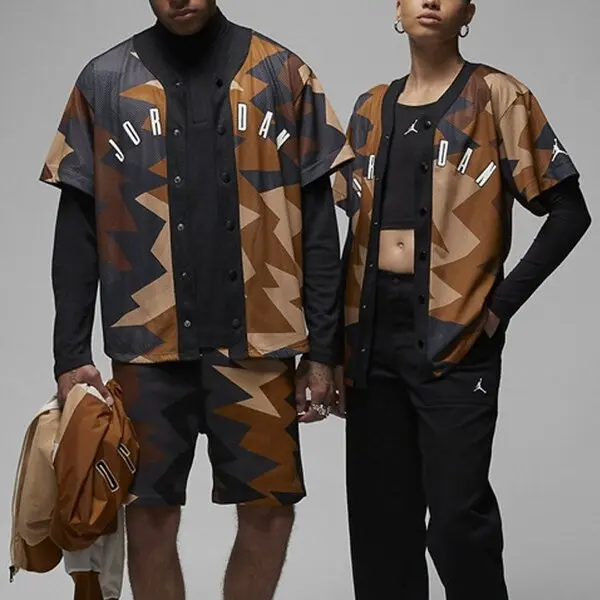JORDAN Essentials Button-up Jersey Top In "hemp