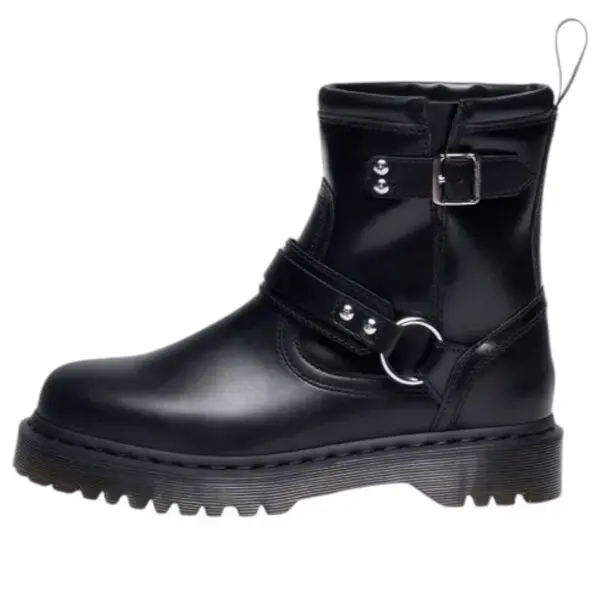 Dr. Martens Anistone Harness Leather Biker Boots - Black