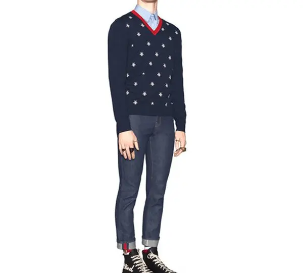 Gucci Bee Print V-neck Sweater
