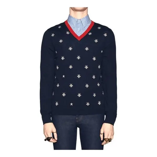 Gucci Bee Print V-neck Sweater - Blue