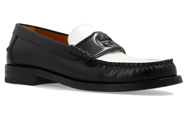 Gucci Interlocking G Loafer In Black And White Leather - Black/white