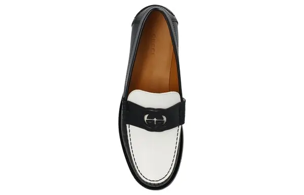 Gucci Interlocking G Loafer In Black And White Leather - Black/white