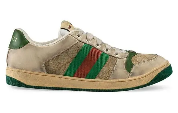 Gucci Gg Screener Distressed Gg Canvas Low Top Sneakers - Tan