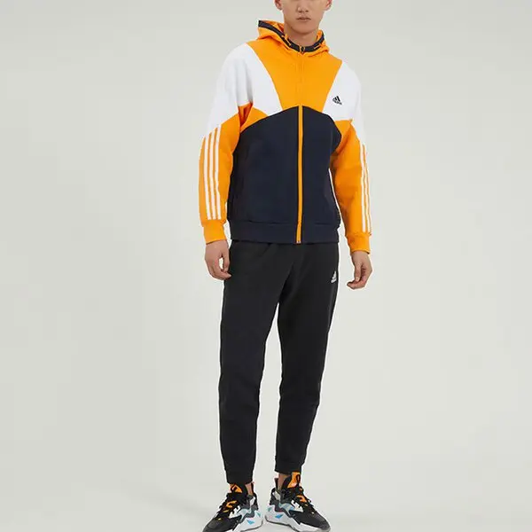 Adidas Colorblock Logo Print Zip-up Hooded Jacket