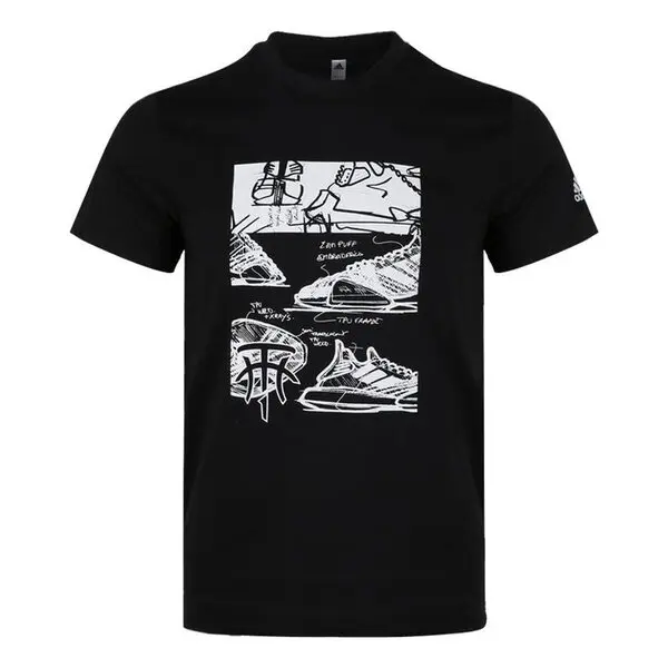 Adidas Tmac Millennium Funny Shoe Pattern Round Neck Short Sleeve - Black