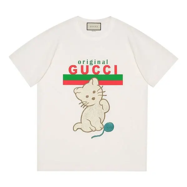 Gucci Cat Sticker Print T-shirt - White