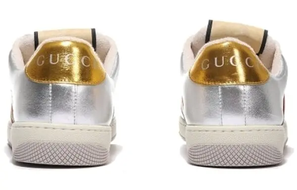 Gucci Screener Metallic Calfskin Web Sneakers - Silver/gold