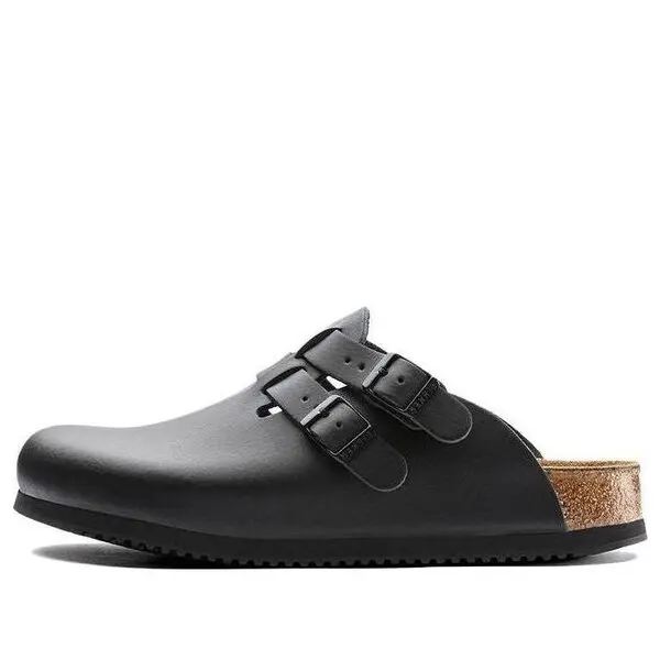 BIRKENSTOCK Kay Sl Leather Clogs With Buckled Straps - Black