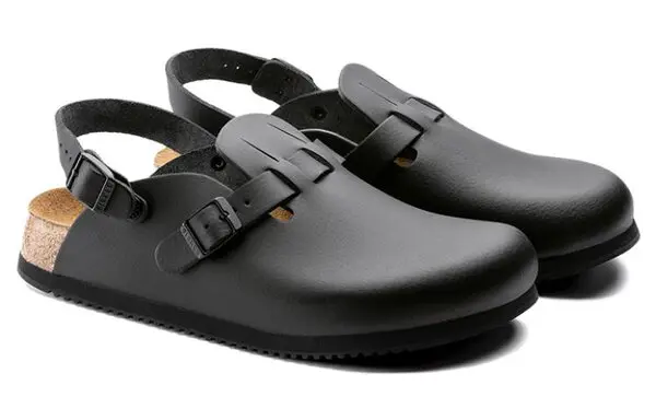 BIRKENSTOCK Kay Sl Leather Clogs With Buckled Straps - Black