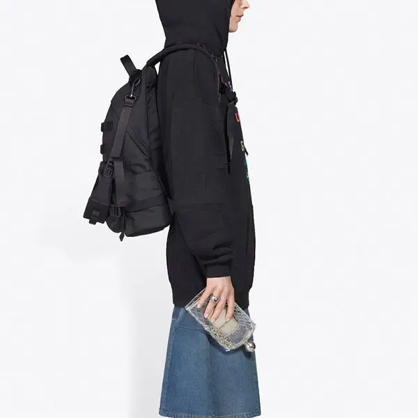 Balenciaga Multi-color Logo Printing Hoodie - Black