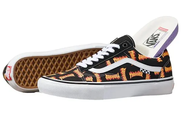 VANS Thrasher X Skate Old Skool Allover Flame Logo Sneakers - Black/yellow