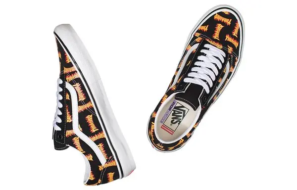 VANS Thrasher X Skate Old Skool Allover Flame Logo Sneakers - Black/yellow