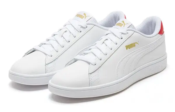 PUMA Smash V2 Low Top Sneakers - White/high Risk Red/gold